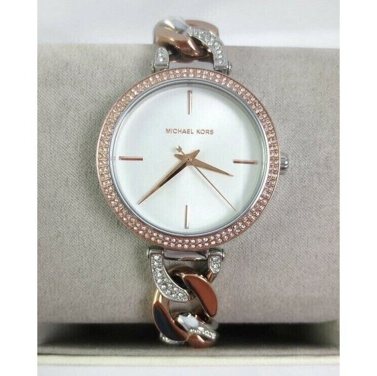Michael kors mk4634 catelyn silver 3 hand glitz dial two tone rose gol